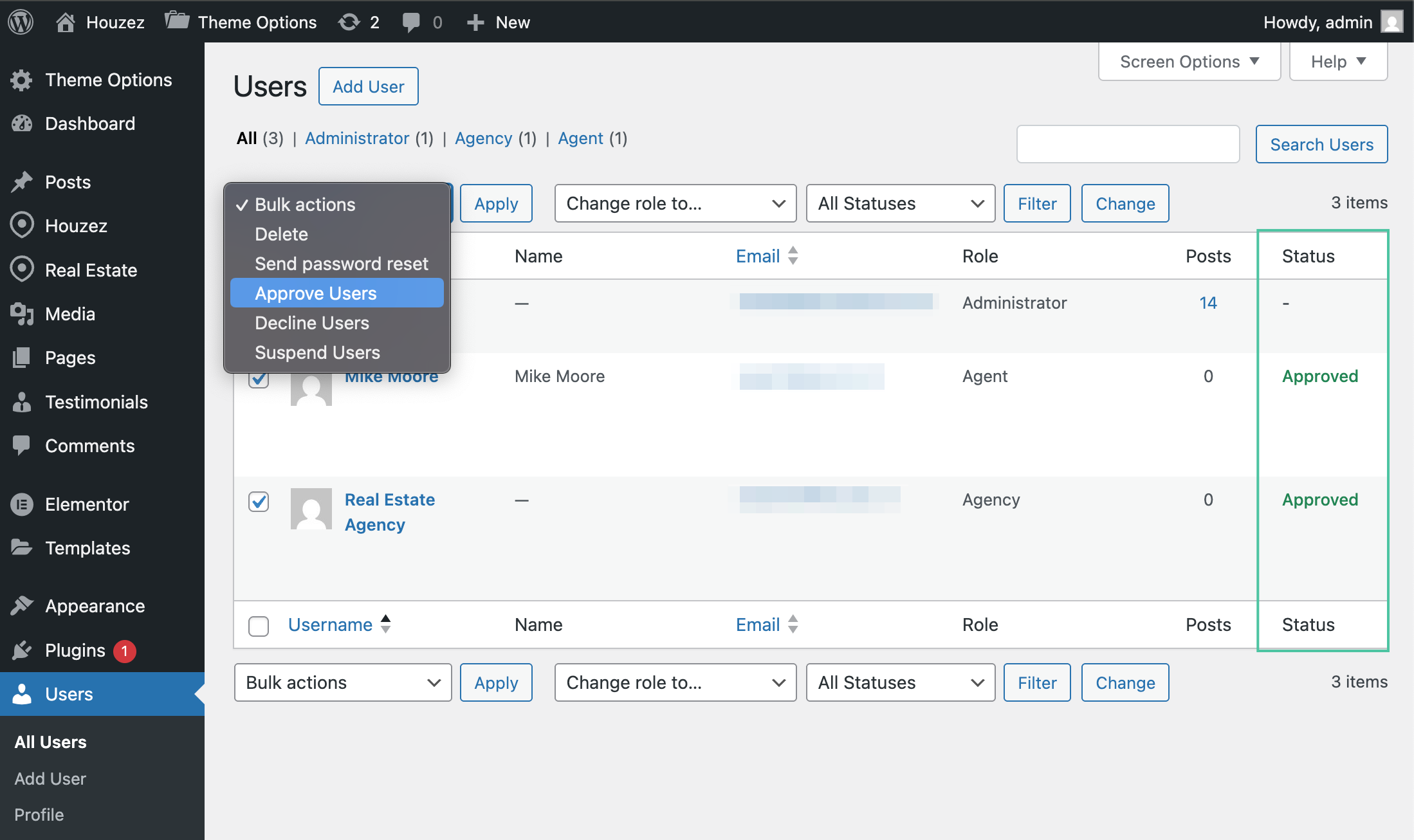Houzez User Approval System – favethemes