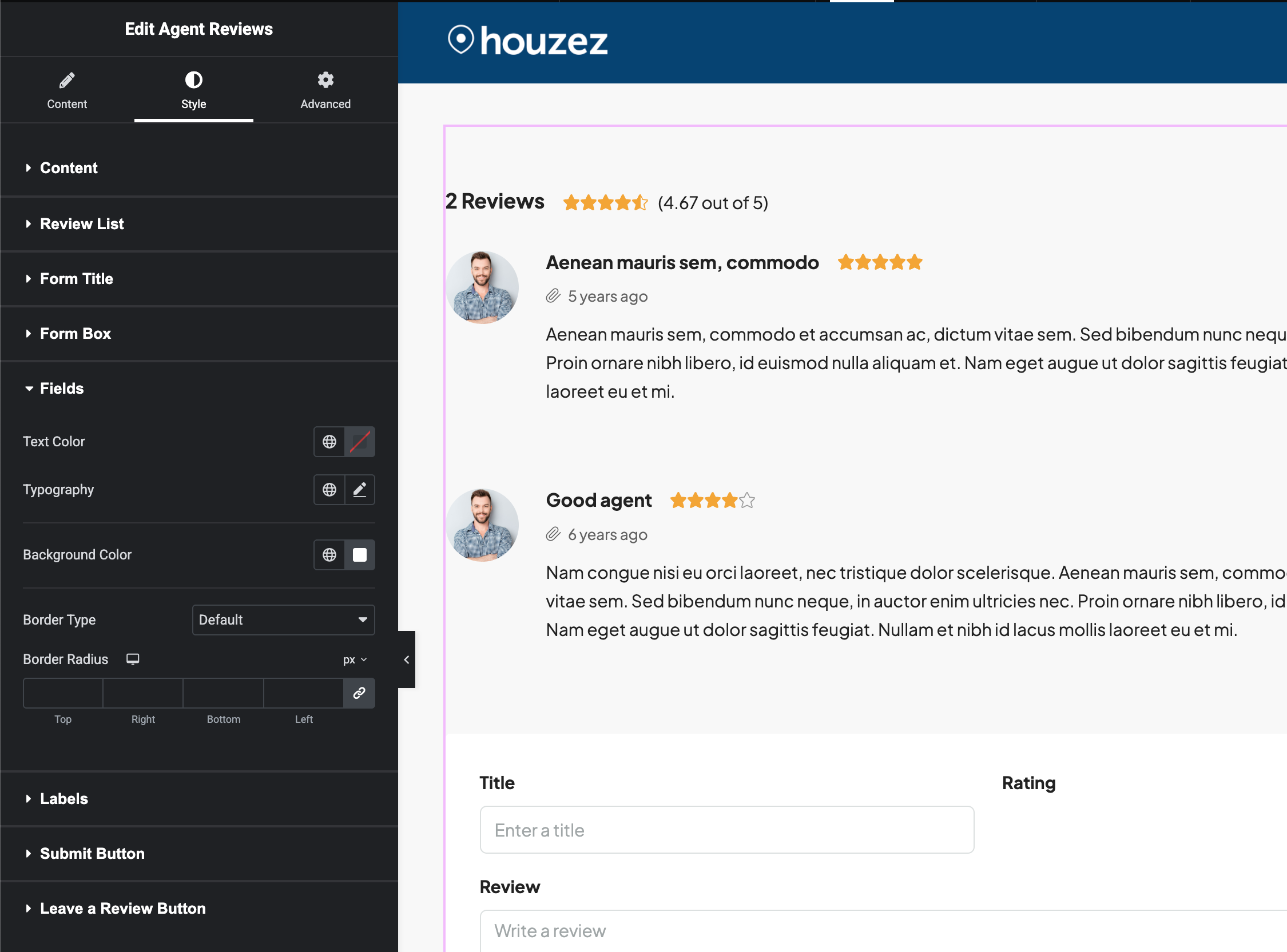 Agent Reviews (Agent Profile Page) – favethemes